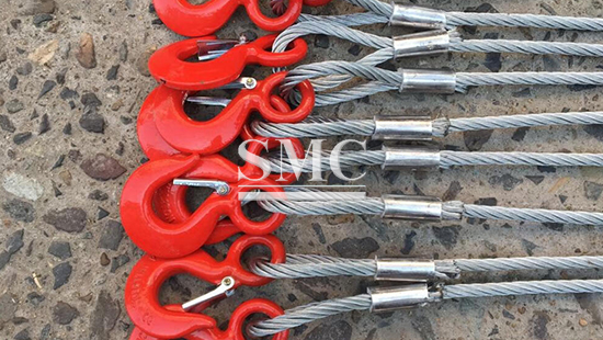 One Foot Rope Slings Three Leg Wire Rope Sling 38 Ton Vertical Rated Flemish Loop Ends 1-1/4 ...